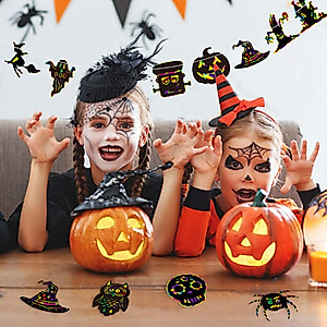 CCINEE 80pcs Halloween Theme Scratch Paper Rainbow Scratch Art Paper Craft Kit with 12pcs Wooden Styluses and 80pcs Ribbons for Halloween Party Supplies