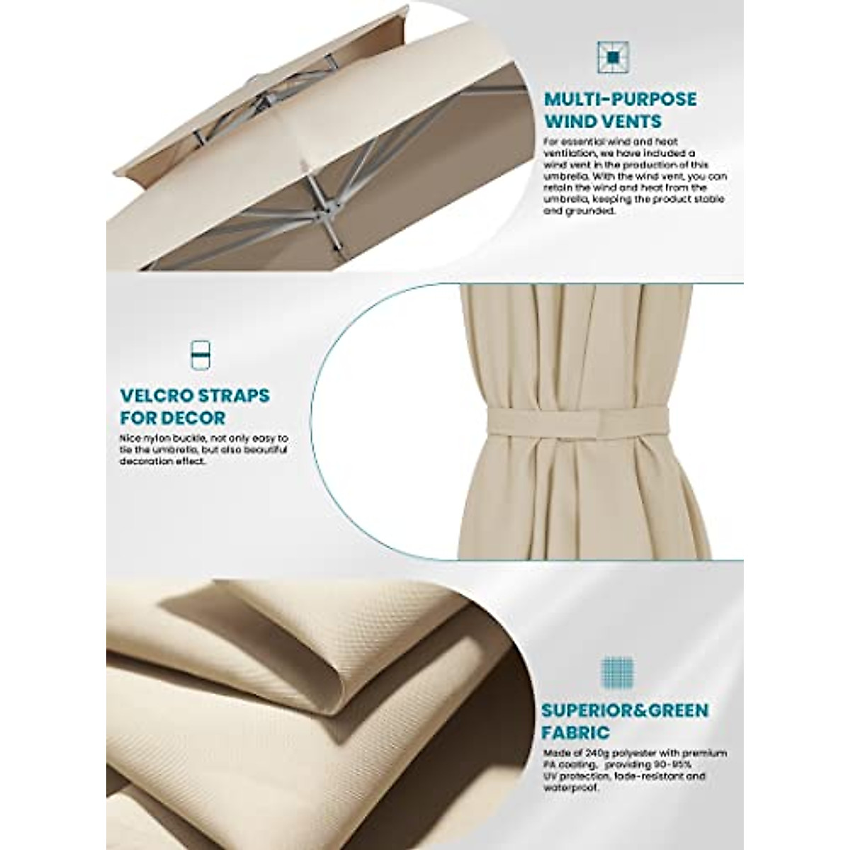 JEAREY 11FT All-Aluminum Cantilever Patio Umbrella Deluxe Large Outdoor Square Umbrella Double Top Offset Hanging Umbrella Heavy Duty Pool Umbrella with Brand Crank & 6 Gears Lift System for Deck Yard Patio Garden Lawn Market, Beige