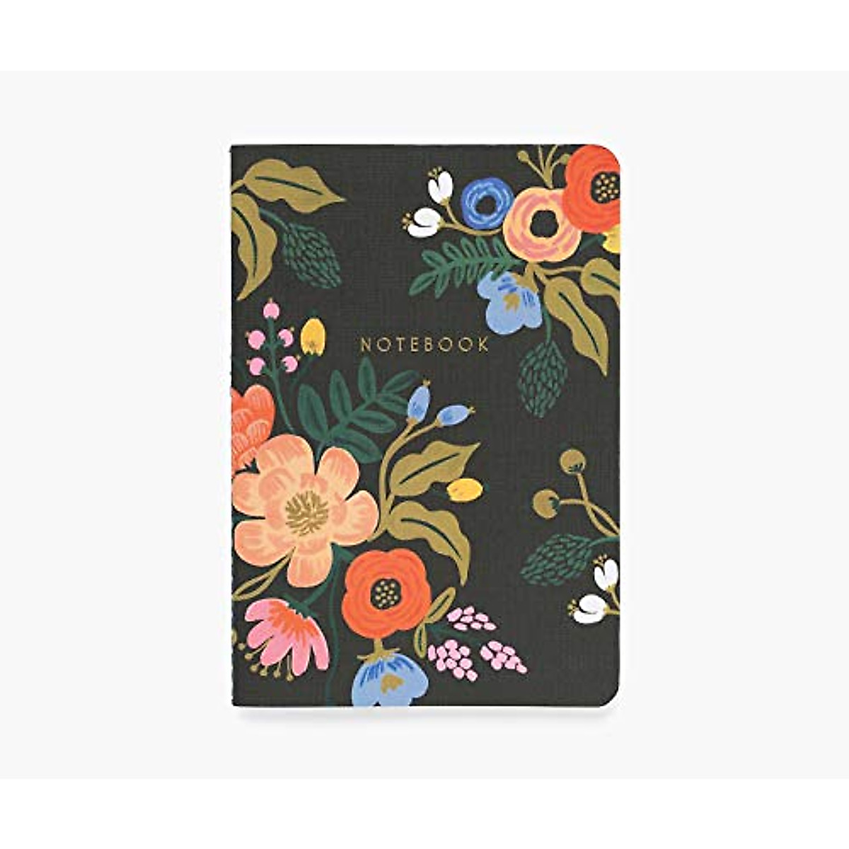RIFLE PAPER CO. Lively Floral Stitched Notebook Set, Set Of 3 Notebooks, 64 Ruled Pages With Gold Ink, Canvas Paper Cover With White Text Paper Interior