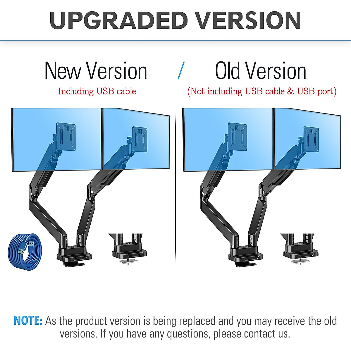 MOUNTUP Dual Monitor Mount Fits 13''-39'' Screen, Ultrawide Dual Monitor Desk Mount Hold 4.4-33 lbs, Adjustable Gas Spring Double Monitor Arms, Computer Monitor Stand with USB, VESA Monitor Bracket
