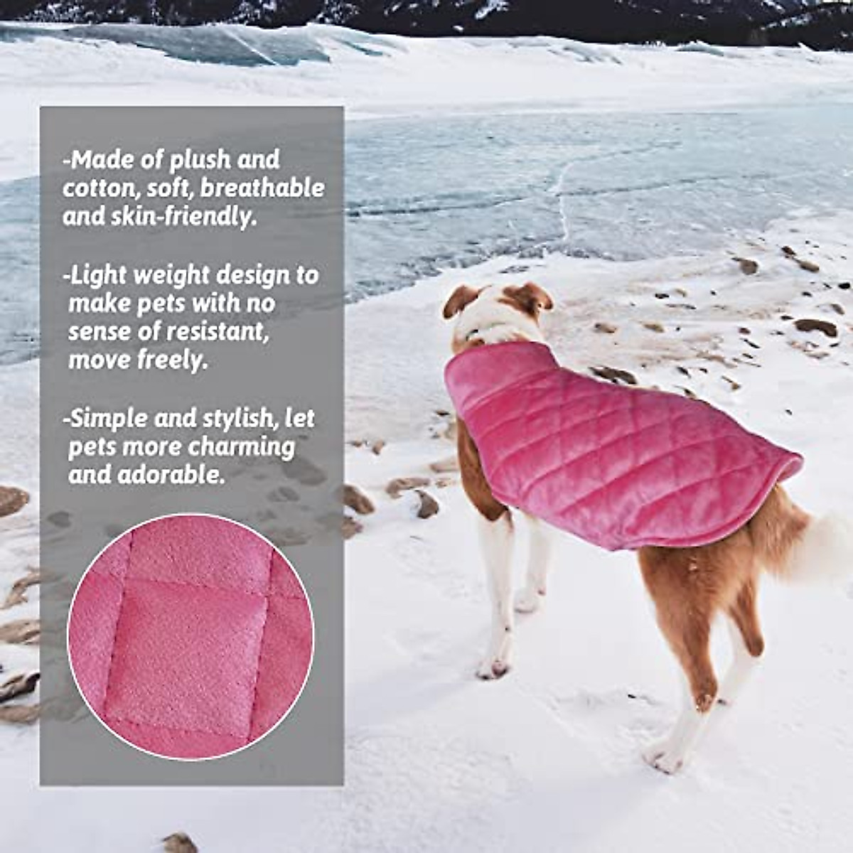 IECOii Dog Jacket for Cold Weather, Plush Pet Cotton-Padded Clothes for Autumn Winter, Pet Clothes with Adjustable Magic Sticker, Ultra Soft Pets Coat Vest for Cats and Small, Medium Dogs, Pink, L