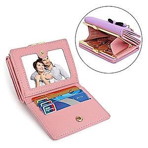 edfamily Womens Leather Cute Cat Bowknot Small Wallet Coins Purse Card Holder (Purple)