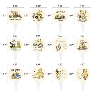 Winnie Quotations Cupcake Toppers 48 Pcs 12 Designs Classic Pooh Baby Shower Decorations Cute 1 St Birthday Party Supplies For Kids Dessert Favor