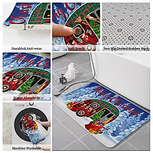 Libaoge Kitchen Mat Rug 1 PCS Merry Christmas Tree Gift Red and Green Camper in Snow Runner Rug Anti-Fatigue Comfort Memory Foam Standing Mat Non-Slip Floor Door Mat for Bathroom Bedroom 20x63in