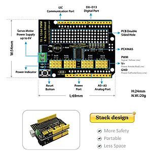 KEYESTUDIO 16-Channel 12-bit Servo Motor Driver Board I2C Interface for Arduino R3 Controller