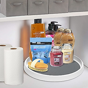 Set of 2, 12 Inch Non-Skid Lazy Susan Organizer, Pantry Lazy Susan Turntable for Cabinet, Kitchen Cabinet Organizer, Pantry Organization and Storage -White/Gray