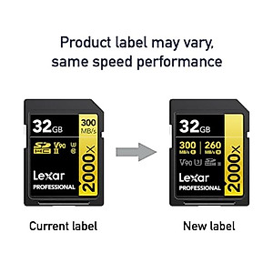 Lexar 32GB Professional 2000x SDHC Memory Card, UHS-II, C10, U3, V90, Full-HD & 8K Video, Up to 300MB/s Read, for DSLR, Cinema-Quality Video Cameras (LSD2000032G-BNNNU)