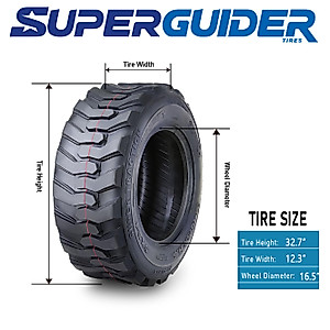 Set 2 New Heavy Duty 12-16.5 12x16.5 12 Ply Industrial Skid Steer Tire w/Rim Guard