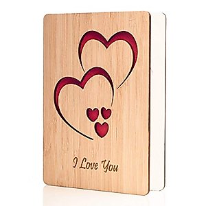 Wedding Anniversary Card For Wife - | Made From Real Bamboo | 6" X 4.5" - 1 Pack (Envelope Included) | Laser Cut, Mandala Themed Wife Anniversary Card from Husband or Significant Other (Hearts)