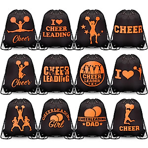 Paterr 12 Pcs Cheer Drawstring Backpack Cheerleaders Drawstring Gym String Bag Sports Gifts for Women Men(Orange, 11.8 x 10 Inch)