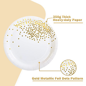 Simbago Gold Dots Party Paper Plates, 50 PCS Disposable Party Supplies Dessert Paper Plates for Birthday Party,Wedding Birdal Christmas Baby Shower (7 inches)