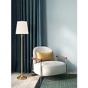 Meisoda Gold Floor Lamp, 9W 3 CCT Dimmable Standing Lamp with 2 Linen Lamp Shades and Pull Chain for Living Room, Bedroom, Office, 58" to 65" Adjustable Height, Modern Brushed Bronze Design