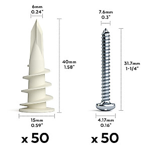 INCLY 100 PCS #8 Drywall Anchors Kit Self Drilling, 50 Plastic Dry Wall Anchors and 50 Philips Screws Assortment for Hanging and Mounting with Case, Self Drilling Sheetrock Anchors