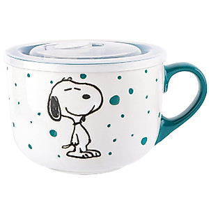 Peanuts Freckled Joy 23oz. Stoneware Soup Bowls w/Clear Lid, 4-Pack, Assorted Colors