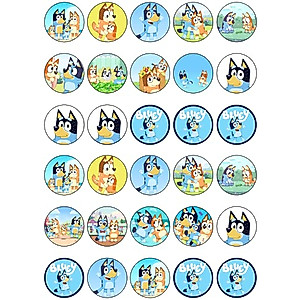 30x blue dog Cupcake Toppers – Edible Happy Birthday Décor, Wafer Sheet Cake Decorating