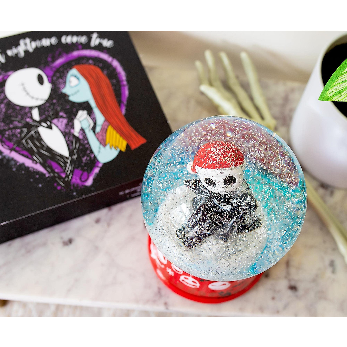 Disney The Nightmare Before Christmas Santa Jack Skellington 6-Inch Light-Up Snow Globe with Swirling Glitter Display Piece Keepsake | Home Decor for Kids Room Essentials | Tim Burton