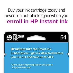 HP 64 Tri-color Ink Cartridge | Works with HP ENVY Inspire 7950e; ENVY Photo 6200, 7100, 7800; Tango Series | Eligible for Instant Ink | N9J89AN