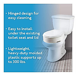 Carex Round Hinged Raised Toilet Seat, Adds 3.5 Inches of Height to Toilet, 300 Pound Weight Capacity, Toilet Seat Riser, Elevated Toilet Seat And Handicap Toilet Seat, Round or Standard