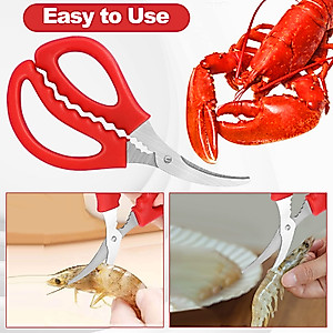 STRAYJO 8Pcs Seafood Scissors,Crab Scissors,Stainless Steel Lobster Scissors,Crawfish Scissors for Seafood Crab Fish Shrimp Lobster (Red)