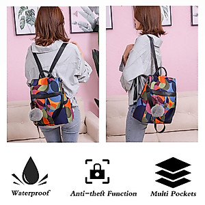 COFIHOME Fashion Backpack for Women Anti-theft Waterproof Rucksack Daypack Shoulder Bag Ladies Rucksack Laptop Handbag Casual Travel Hiking Backpack Purse with Pom Pom Keychain, Large, Multicolor