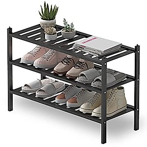 VERTORGAN Shoe Rack,3 Tier Bamboo Shoe Shelf Storage Organizer for Hallway, Entryway, Closet and Living Room (Black)