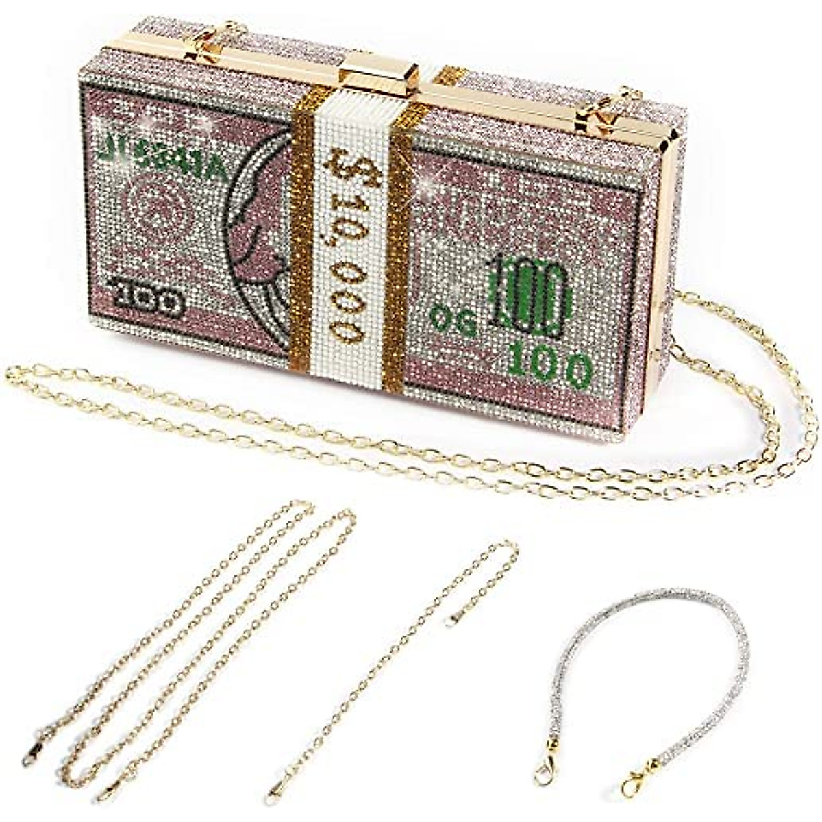 N++A Ladies Chocolate Dollar Evening Bags Shiny Rhinestone Clutch Women Money Purses and Handbags Rhinestone Handbags Wedding Dinner Bag (dollar pink)
