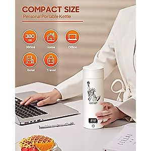 Portable Travel Kettle with Case, Spardar Portable Kettle for Travel 4 Temperature Control and Auto Shut-Off Travel Kettle Electric Small for Tea, Coffee, BPA Free, Boil Dry Protection, 380ml, White