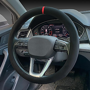 Carodi Car Suede Steering Wheel Cover Car Non-Slip Leather Car Interior Fitting 15-inch Universal