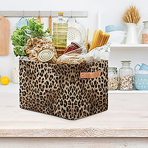 Storage Basket Organizer Animal Print with Handles, Leopard Print Foldable Storage Bins Rectangular Storage Box for Nursery Shelf Books Clothes Toys Kids Bins, 1 Pack