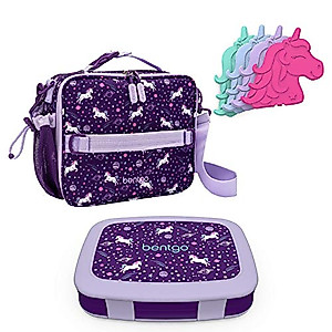 Bentgo Prints Insulated Lunch Bag Set With Kids Bento-Style Lunch Box and 4 Reusable Ice Packs (Unicorn)