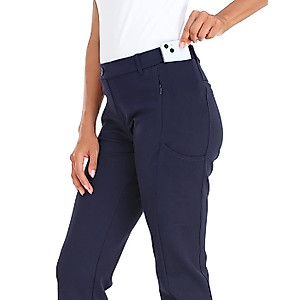 HDE Yoga Dress Pants for Women Straight Leg Pull On Pants with 8 Pockets Navy Blue - M