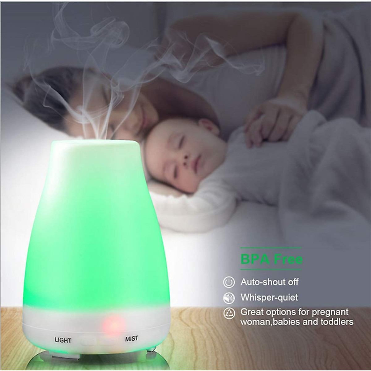 XINGFENSIFNE 300ml Cool Mist Humidifiers for Bedroom With 7 LED Night Light, Ultrasonic Aromatherapy Diffuser with Remote Control Whisper-Quiet Operation,Auto Shut-Off and Timer(3.9 x 6.3 inch)