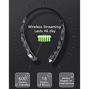 Bluetooth Headphones, Wireless Neckband Headset with Retractable Earbuds, Stereo Earphones w/Noise Canceling Mic for Conferences, Work Out, Travel, Compatible with Android iPhone