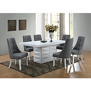 Kings Brand Furniture Milan 7 Piece White Modern Rectangle Dinette Dining Room Table & 6 Grey Vinyl Chairs, 70.9" W x 39.4" D x 30.5" H