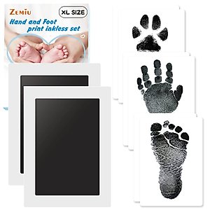 Zemiu Baby Handprint and Footprint XL Size Kit,2 Pcs Baby Handprint Ink Pads with Clean-Touch & 6 Imprint Cards Safe for Baby Keepsake,Pet Paw Print