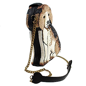 Mary Frances Regal Beagle Beaded Puppy Dog Handbag, Brown