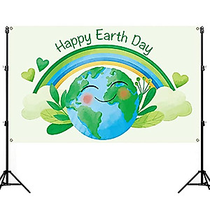 Nepnuser Happy Earth Day Photo Booth Backdrop April 22 Travel Themed Party Decoration Recycle Eco Global Health Cool Wall Decor for School Classroom -5.9×3.6ft