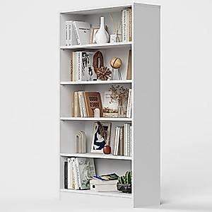 STARY 5 Shelf Bookcase White Tall Bookshelf for Bedroom 5 Tier Modern Wood Bookshelf 33" Wide 60" Tall