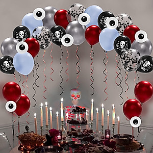 Cheerland 26 pcs Halloween Rose Skull Balloon Set Black Burgundy White Skeleton Halloween Party Balloon for Costume Birthday Engagement Anniversary Bridal Shower Party Supplies