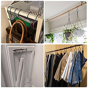 7 Pack S Hooks for Hanging with Safety Buckle, 5 inch Heavy Duty Vinyl Coated S Closet Hooks for Hanging Plants, Bags, Kitchen Utensils, Cups, Pots (Black)