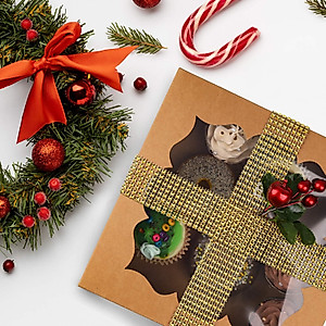 BTSD-home Gold Rhinestone Ribbon 2 Roll Diamond Ribbon for Crafts, Cake, Birthday Decorations, Wedding, Baby Shower Event and Arts (20Yard Gold)