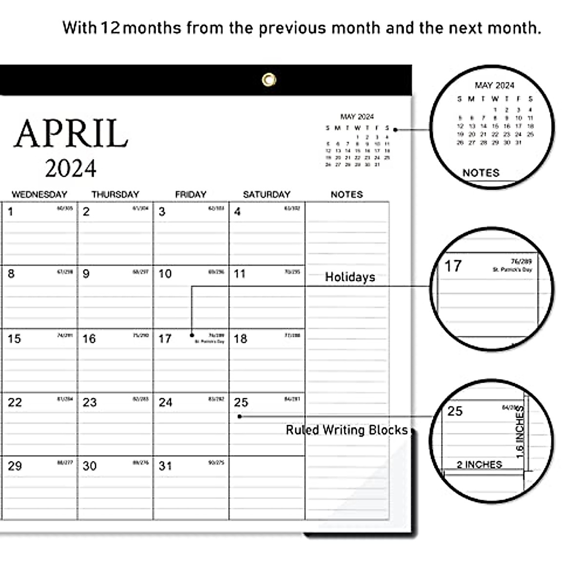 Desk Calendar 2023-2024 - 18 Months Large Desk Calendar from July 2023 - December 2024, 16.8" x 12", 2023-2024 Desk Calendar with 2 Corner Protectors, Ruled Blocks for Daily Organizing