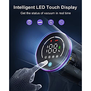 WLUPEL Cordless Vacuum Cleaner, 33Kpa Stick Vacuum Cleaner, 400W Handheld Vacuum with LED Touch Screen, 50mins Runtime for Pet Hair, Carpet and Hardwood Floor(KB-H015)
