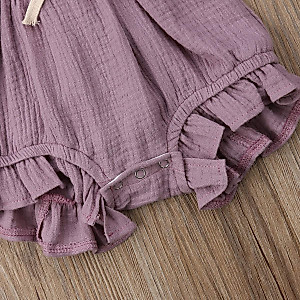 VISGOGO Toddler Baby Girl Ruffled Rompers Sleeveless Cotton Romper Bodysuit Jumpsuit Clothes (6-12 Months, Purple)