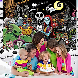 QICI Christmas Nightmare Party Photography Backdrop Christmas Nightmare Themed Balloon Party Decorations Background Kids Adults Photography Banner Decoration 5X3FT