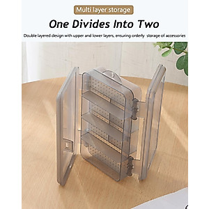 AKOAK 1 Pack Double Compartment Portable Jewelry Box Plastic Transparent Earrings Storage Box 10 Grid Mini Storage Box (Transparent black)