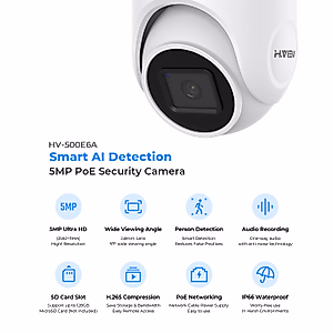 (Hikvision Compatible) H.VIEW 5MP Outdoor POE Camera Dome Turret IP Security Camera, 100ft IR Night Vision, 2.8mm Fixed lens, H.265+ IP PoE Outdoor Camera, RTSP,RTMP WDR,Support SD Card