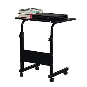Outvita Mobile Computer Desk 23.62 Inches Height Adjustable Rolling Side Table, Home & Office Gaming Laptop Workstation Standing Sofa Corner End Cart with Wheels - Black