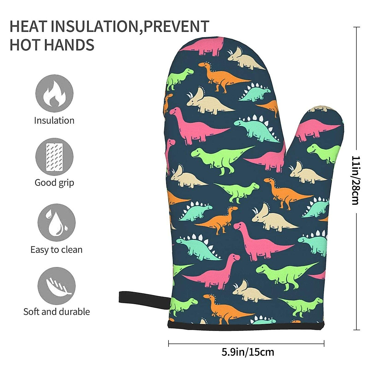 2 Piece Set Oven Mitts, Colorful Dinosaur Animal Baking Glove for Cooking BBQ