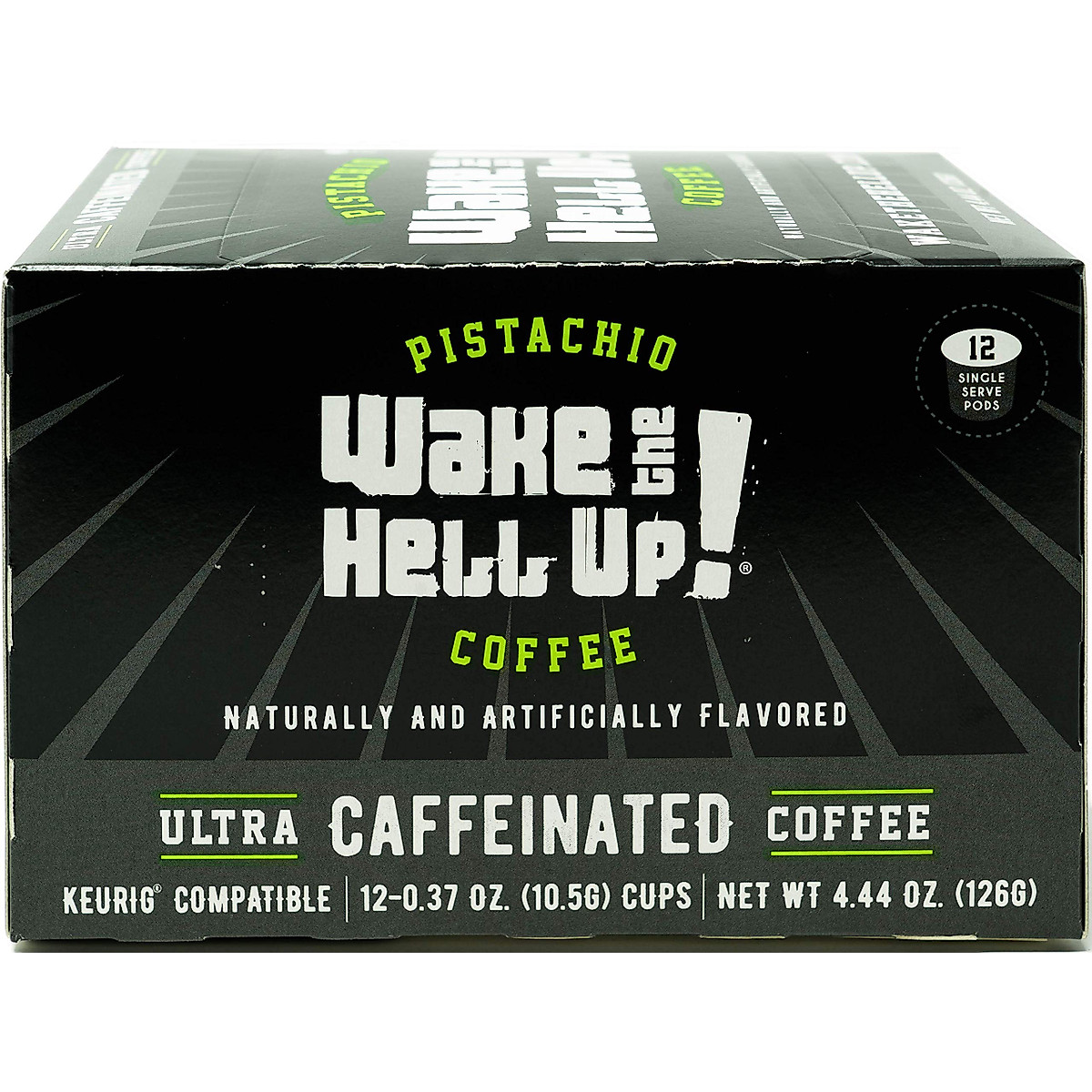Wake The Hell Up!® Pistachio Flavored Single Serve Coffee Pods Of Ultra-Caffeinated Coffee For K-Cup Compatible Brewers | 12 Count, 2.0 Compatible Pods